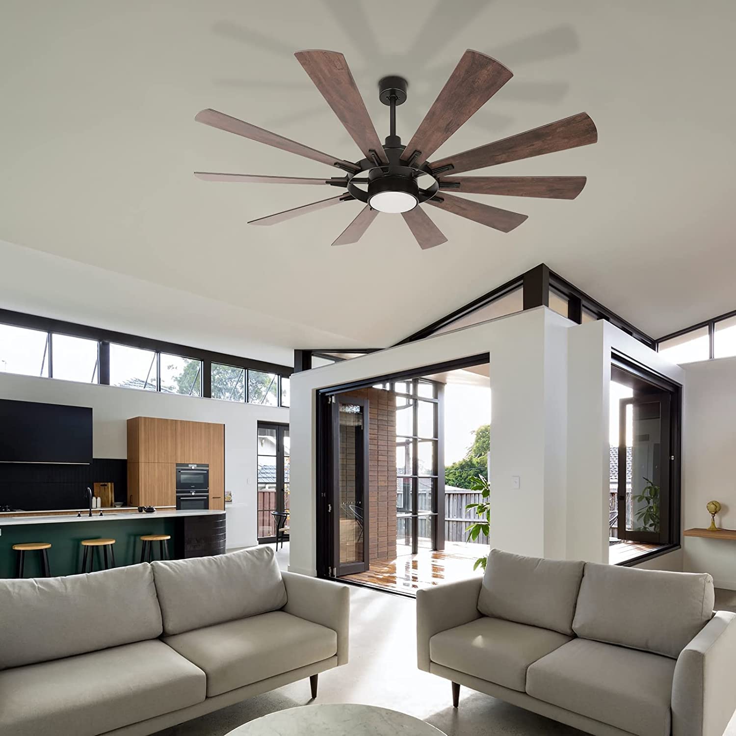 hykolity Ceiling Fan with Light and Remote 65 inch Farmhouse Large Ceiling Fan, Reversible Motor and Blades, 5CCT Selectable, for Living Room Basement Sunroom Porch Patio, 6-Speed Remote Control