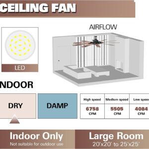 hykolity Ceiling Fan with Light and Remote 65 inch Farmhouse Large Ceiling Fan, Reversible Motor and Blades, 5CCT Selectable, for Living Room Basement Sunroom Porch Patio, 6-Speed Remote Control