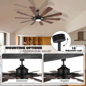 hykolity Ceiling Fan with Light and Remote 65 inch Farmhouse Large Ceiling Fan, Reversible Motor and Blades, 5CCT Selectable, for Living Room Basement Sunroom Porch Patio, 6-Speed Remote Control