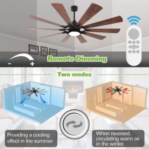 hykolity Ceiling Fan with Light and Remote 65 inch Farmhouse Large Ceiling Fan, Reversible Motor and Blades, 5CCT Selectable, for Living Room Basement Sunroom Porch Patio, 6-Speed Remote Control