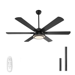 warmiplanet ceiling fan with lights remote control, 62 inch, black, dc motor (6-blades)