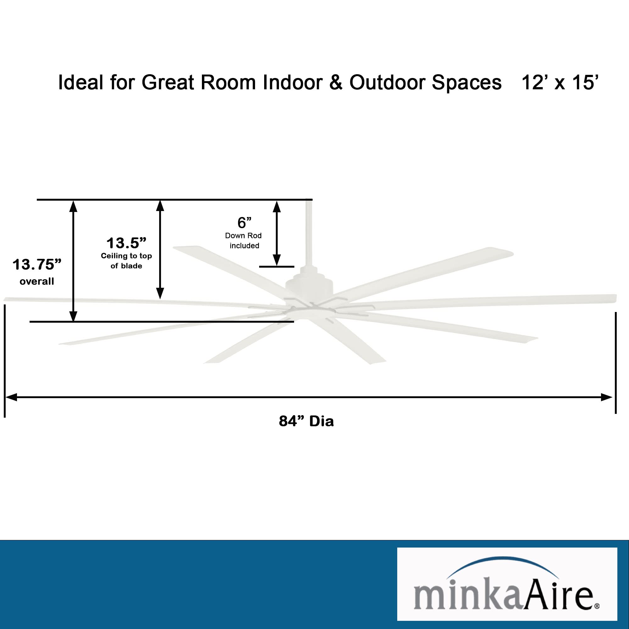 MINKA-AIRE F896-84-WHF Xtreme H2O 84 Inch Outdoor Ceiling Fan with DC Motor in Flat White Finish