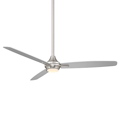 WAC Smart Fans Blitzen Indoor and Outdoor 3-Blade Ceiling Fan 54in Brushed Nickel with 3000K LED Light Kit and Remote Control works with Alexa and iOS or Android App