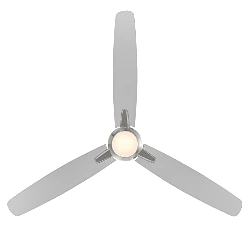 WAC Smart Fans Blitzen Indoor and Outdoor 3-Blade Ceiling Fan 54in Brushed Nickel with 3000K LED Light Kit and Remote Control works with Alexa and iOS or Android App