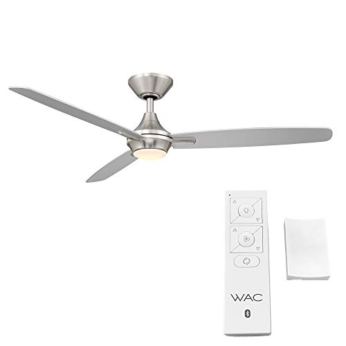 WAC Smart Fans Blitzen Indoor and Outdoor 3-Blade Ceiling Fan 54in Brushed Nickel with 3000K LED Light Kit and Remote Control works with Alexa and iOS or Android App