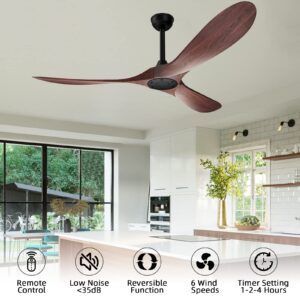 alescu Outdoor Ceiling Fan 60" with Remote Control,Modern Reversible DC Motor for Patio Bedroom Living Room Outdoor Ceiling Fans walnut finish