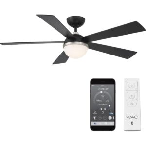 wac lighting eclipse indoor and outdoor 5-blade smart ceiling fan 54in brushed nickel matte black with 3000k led and remote control works with alexa and ios or android app