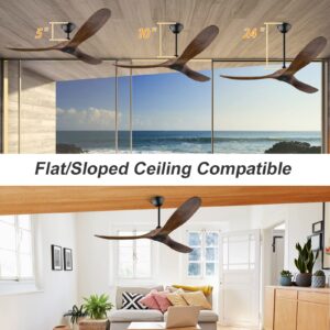 70 Inch Outdoor Ceiling Fan No Light Large Airflow Farmhouse Rustic Ceiling Fans 3 Blades Wood Propeller Ceiling Fan Reversible DC Motor for Exterior House Porch Gazebo (70'' Walnut Ceiling fan)