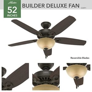 Hunter Fan Company 53091 Builder Deluxe Indoor Ceiling Fan with LED Light and Pull Chain Control, 52", New Bronze Finish