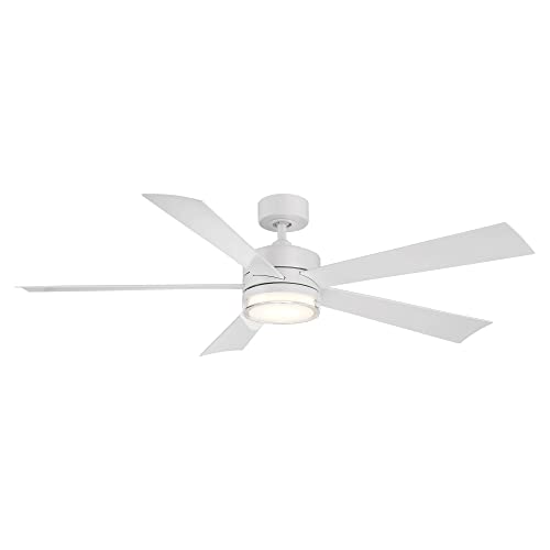 Wynd Smart Indoor and Outdoor 5-Blade Ceiling Fan 60in Matte White with 3000K LED Light Kit and Remote Control works with Alexa, Google Assistant, Samsung Things, and iOS or Android App