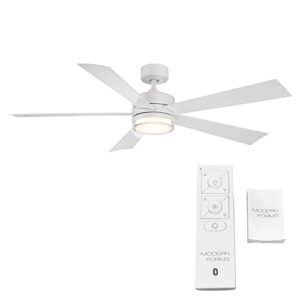 Wynd Smart Indoor and Outdoor 5-Blade Ceiling Fan 60in Matte White with 3000K LED Light Kit and Remote Control works with Alexa, Google Assistant, Samsung Things, and iOS or Android App