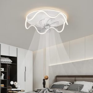 ceiling fans with lights and remote modern lighting ceiling fans bladeless, quiet motor stepless dimmable 6 wind speeds (white)