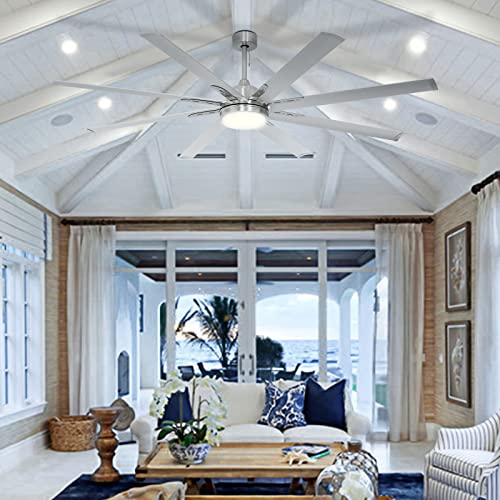 72 Inch Ceiling Fan with LED Lights and Remote Control for Indoor/Covered Outdoor, 172 DC Motor, 8 Aluminum Blades, 5CCT, 6-Speed, Dimmable Modern Ceiling Fans for Living Room - Brushed Nickel