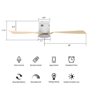 SMAAIR 52 Inch Smart Ceiling Fan with Dimmable LED Lights and 10-speed DC Motor, Works with Remote Control/Alexa/Google Assistant/Siri Shortcuts (52 Inch, Light Wooden Pattern-ABS)