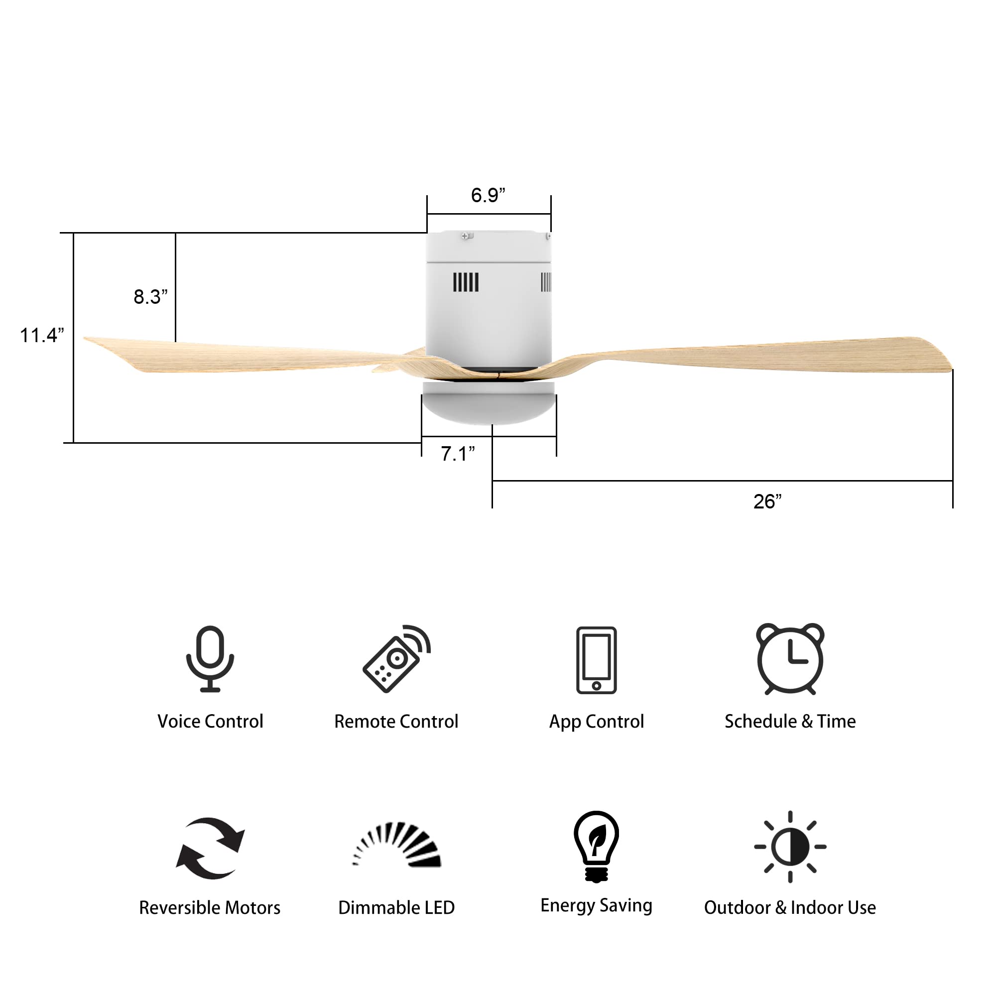 SMAAIR 52 Inch Smart Ceiling Fan with Dimmable LED Lights and 10-speed DC Motor, Works with Remote Control/Alexa/Google Assistant/Siri Shortcuts (52 Inch, Light Wooden Pattern-ABS)