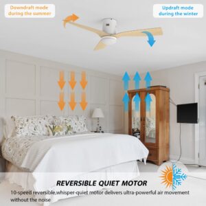 SMAAIR 52 Inch Smart Ceiling Fan with Dimmable LED Lights and 10-speed DC Motor, Works with Remote Control/Alexa/Google Assistant/Siri Shortcuts (52 Inch, Light Wooden Pattern-ABS)