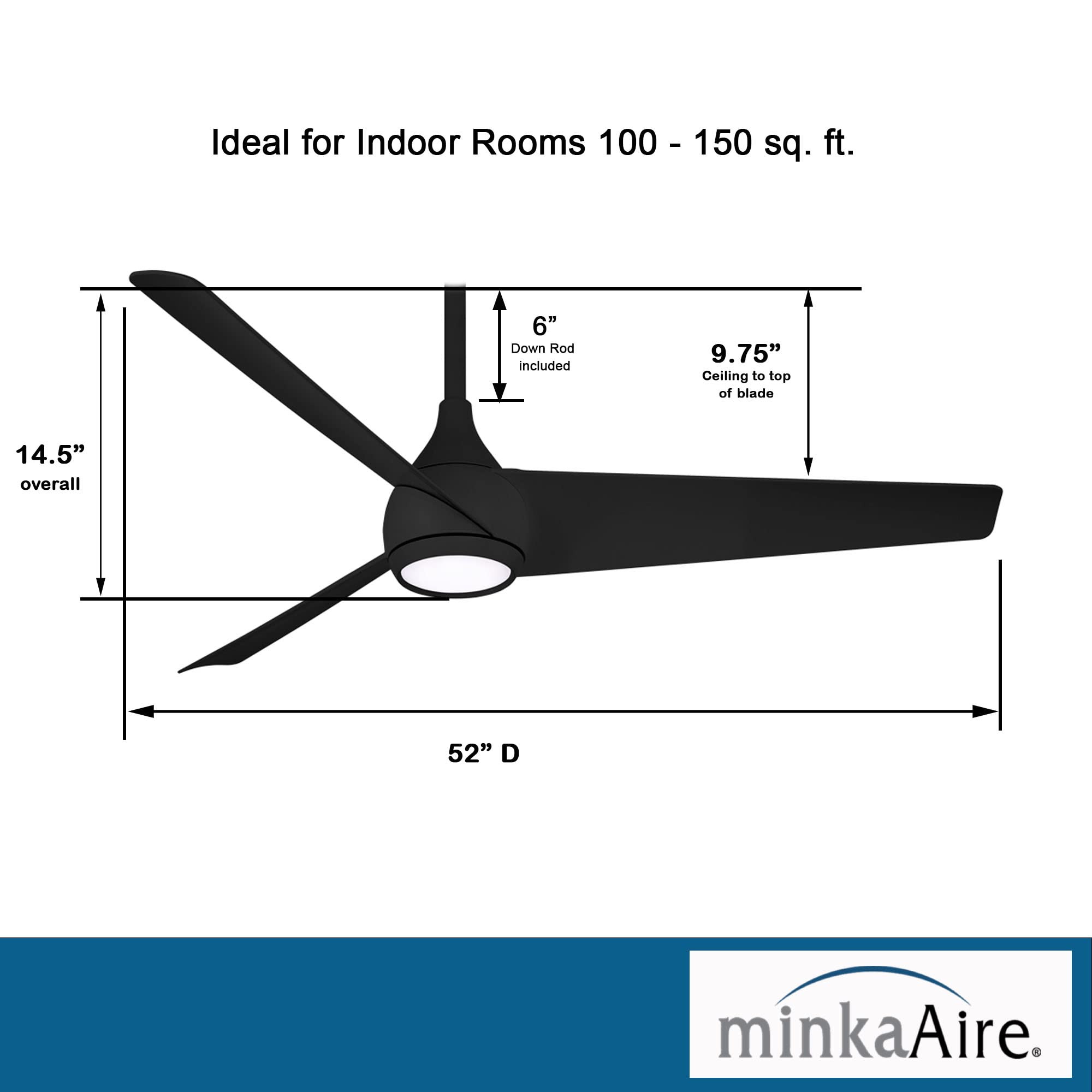 MINKA-AIRE F678L-CL Twist 52" Ceiling Fan with LED Lights and Remote Control, Coal