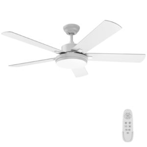 regair 52 inch modern ceiling fan with light and remote control, white, dimmable, adjustable color temperature, timer, reversible dc motors, easy installation