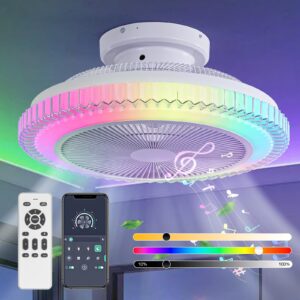 eidearay 20" low profile ceiling fan with light bladeless rgb ceiling fans with bluetooth speaker 6 wind speeds flush mount fan light with remote control & app for bedroom living room dining room