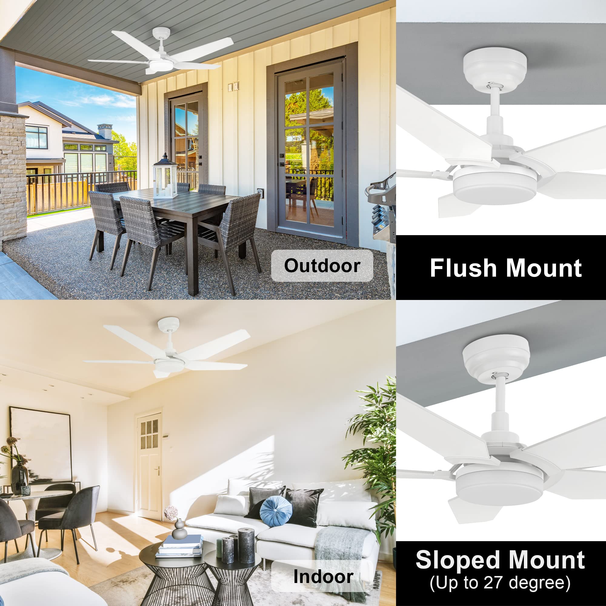 SMAAIR 52 inch Smart Ceiling Fan with Light, 5 Blades Low Profile Ceiling Fan with 10 speed DC Motor and Dimmable LED Light, works with APP/Alexa/Google Assistant/Siri Shortcuts (White)