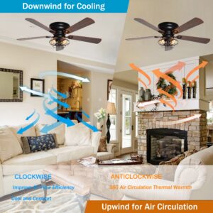 Parrot Uncle Ceiling Fans with Lights and Remote Flush Mount Ceiling Fan with Light for Bedroom Black Low Profile Ceiling Fan, 48 Inch