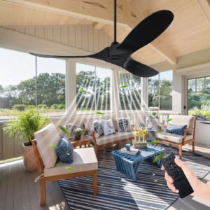 wzhess 60 inch black ceiling fan without light, outdoor patio fans for outside, large modern ceiling fan with 3 wood blades, quiet dc motor for living room bedroom farmhouse(black, 60inch)