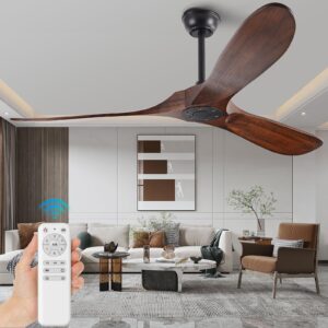 fishmix 60 inch ceiling fans without lights, solid wood ceiling fan no light with remote control indoor outdoor ceiling fans for patios, living room, bedroom, farmhouse and gazebo, deep walnut