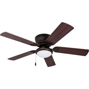 prominence home benton, 52 inch traditional flush mount indoor led ceiling fan with light, pull chains, dual finish blades, reversible motor - 51429-01 (bronze)