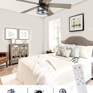 YOUKAIN Farmhouse Ceiling Fans, 48 Inch Industrial Ceiling Fan with Light and Remote Control, Clear Glass, 5-Reversible Blades with Matte Black/Wooden Finish, 52-YJ632