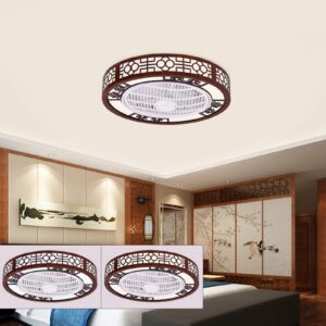 64W LED Ceiling Fans,Modern Acrylic Semi Flush Mount LED Invisible Ceiling Fan Lighting with Remote Control 3-Light Color and 3-Speed Changeable Enclosed Fandelier Timing Lamp (21.6 inch Square)