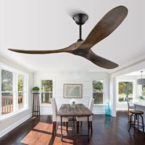 HDLWIS 60Inch Wood Ceiling Fan without Light, 3 Blade 6 Speed Quiet Reversible DC Motor Ceiling fan with Remote Control, Large Outdoor Ceiling Fans for Patios Outside Farmhouse, 5/10/24In Down-rod