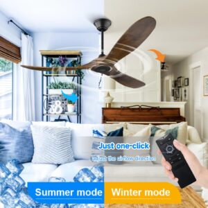 HDLWIS 60Inch Wood Ceiling Fan without Light, 3 Blade 6 Speed Quiet Reversible DC Motor Ceiling fan with Remote Control, Large Outdoor Ceiling Fans for Patios Outside Farmhouse, 5/10/24In Down-rod