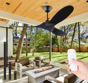 yzeenm 60 inch black ceiling fan without lights, indoor outdoor ceiling fans for patios with remote control, 6 speed reversible silent dc motor, modern farmhouse 3 blades wood ceiling fan no light