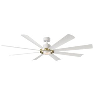 aura indoor and outdoor 8-blade 72in smart ceiling fan in soft brass matte white with 3000k led light kit and remote control works with alexa and ios or android app