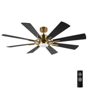 wingbo 60" dc ceiling fan with lights and remote control, gold and black ceiling fan, 8 plywood blades, 6-speed reversible dc motor, modern ceiling fan indoor for kitchen bedroom living room