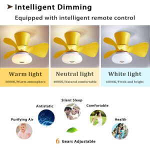 SEYFI Kids Bedroom Ceiling Fan with Light Reversible with Remote Control 6 Speeds Led Dimmable Fan Ceiling Light 64W with Timer Modern T Ceiling Fan Light