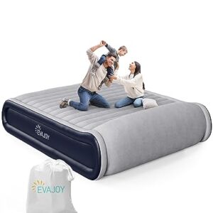 Evajoy Queen Air Mattress with Built-in Pump, Inflatable Air Mattress with Integrated Pillow, Fast Inflation/Deflation, Airbed with Thickened PVC Build, Waterproof Flocking, for Home, Camping, Guests