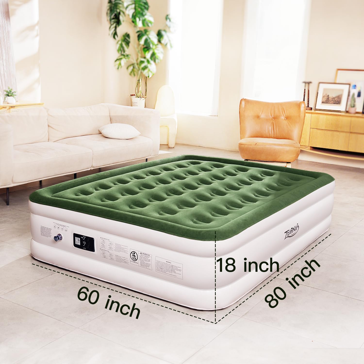 Zearna Air Mattress Queen with Built in Pump - Upgraded Blow Up Bed, 2 Mins Quick Self Inflatable with Double Air Chamber, 18"/650lbs Max, All Night No Lost Air, for Camping,Home,Portable Travel