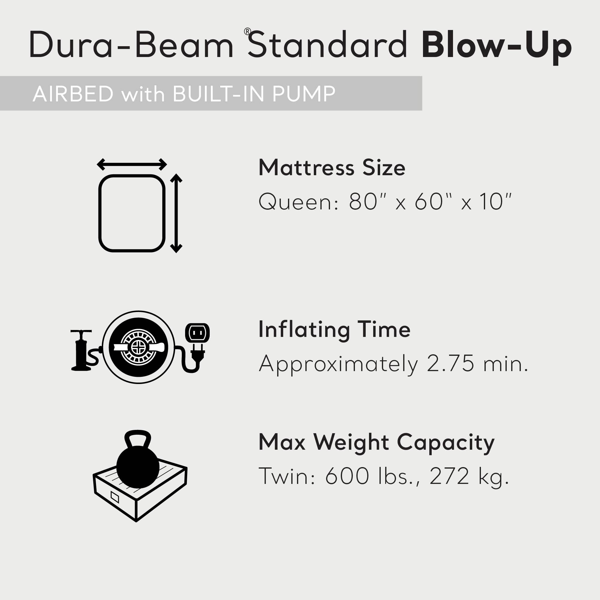 Intex 64149ED Dura-Beam Standard Pillow Rest Air Mattress: Fiber-Tech – Queen Size – Built-in Electric Pump – 10in Bed Height – 600lb Weight Capacity