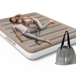 Sebor Camping Air Mattress Queen, Height 9" Durable Queen Airbed, Inflatable Blow Up Mattress Raised Airbed with Storage Bag, Portable Air Bed for Camping Travel and Home, 660 lb MAX (No Pump)