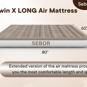 Sebor Camping Air Mattress Queen, Height 9" Durable Queen Airbed, Inflatable Blow Up Mattress Raised Airbed with Storage Bag, Portable Air Bed for Camping Travel and Home, 660 lb MAX (No Pump)