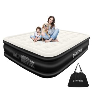 vinitin air mattress queen with built in pump, 18" elevated inflatable blow up mattress with self-inflation/deflation, soft flocked top air bed for guest, home,camping, 80x60x18in, 660lb max