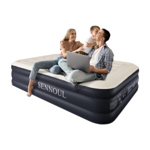 sennoul air mattress queen with built in pump - upgraded blow up bed, 2 mins quick self inflatable with double air chamber, 16"/650lbs max, all night no lost air, for camping,home,portable travel