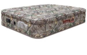 pittman outdoors airbedz air mattress - indoor outdoor waterproof bed, built-in rechargeable battery air pump, queen size, 16-inches tall, realtree camo, carry bag and patch kit included