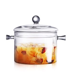 1.9 l/ 67 fl oz clear glass pots for cooking with lids saucepan with cover simmer pot milk pot heat-resistant glass stovetop pot and pan with lid, soup, milk, baby food