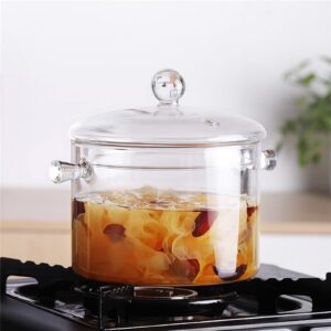 1.9 L/ 67 Fl Oz Clear Glass Pots for Cooking with Lids Saucepan with Cover Simmer Pot Milk Pot Heat-Resistant Glass Stovetop Pot And Pan with Lid, Soup, Milk, Baby Food