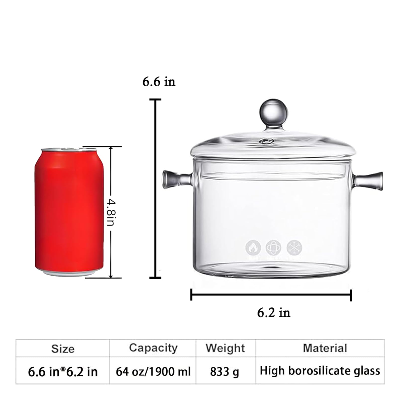 1.9 L/ 67 Fl Oz Clear Glass Pots for Cooking with Lids Saucepan with Cover Simmer Pot Milk Pot Heat-Resistant Glass Stovetop Pot And Pan with Lid, Soup, Milk, Baby Food