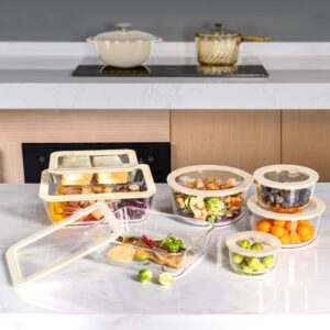 Urban Green Glass Food Container Set with Glass Lid, 4 Pack, Glass Food Containers with Silicone Framed Glass Lid, Airtight, Leakproof, 100% Plastic Free, Glass Meal Prep Containers