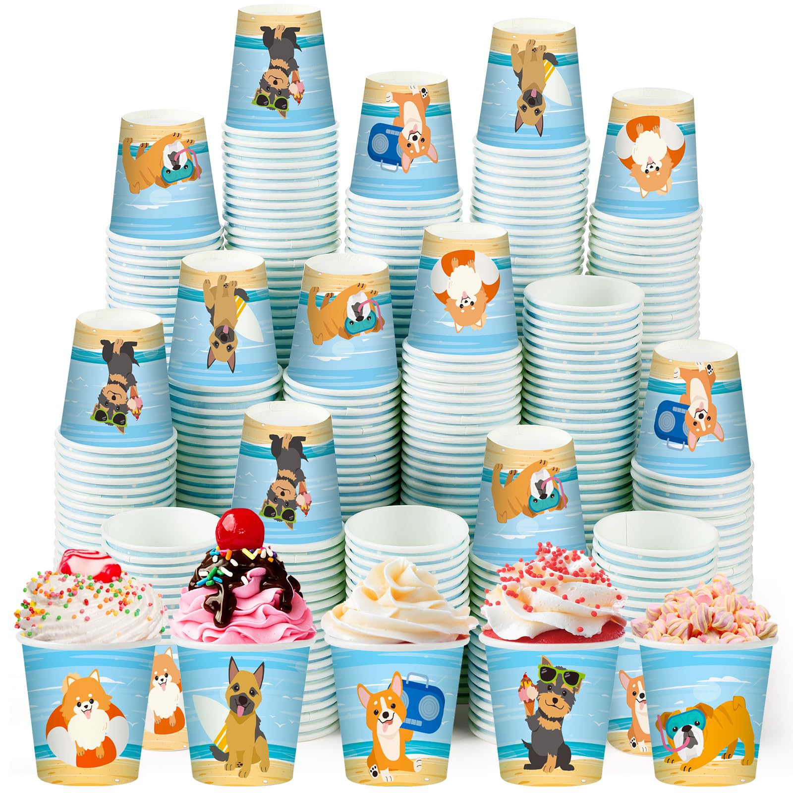 500 Pack 3 oz Paper Cups Disposable Bathroom Cups Small Mouthwash Cups Kids Animal Beverage Drinking Cups for Home, Office, Travel, Party (Beach Dog)