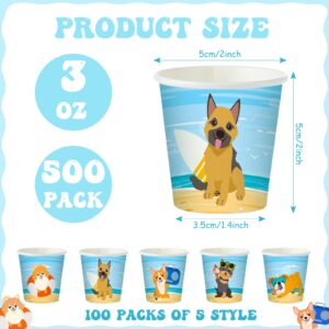 500 Pack 3 oz Paper Cups Disposable Bathroom Cups Small Mouthwash Cups Kids Animal Beverage Drinking Cups for Home, Office, Travel, Party (Beach Dog)